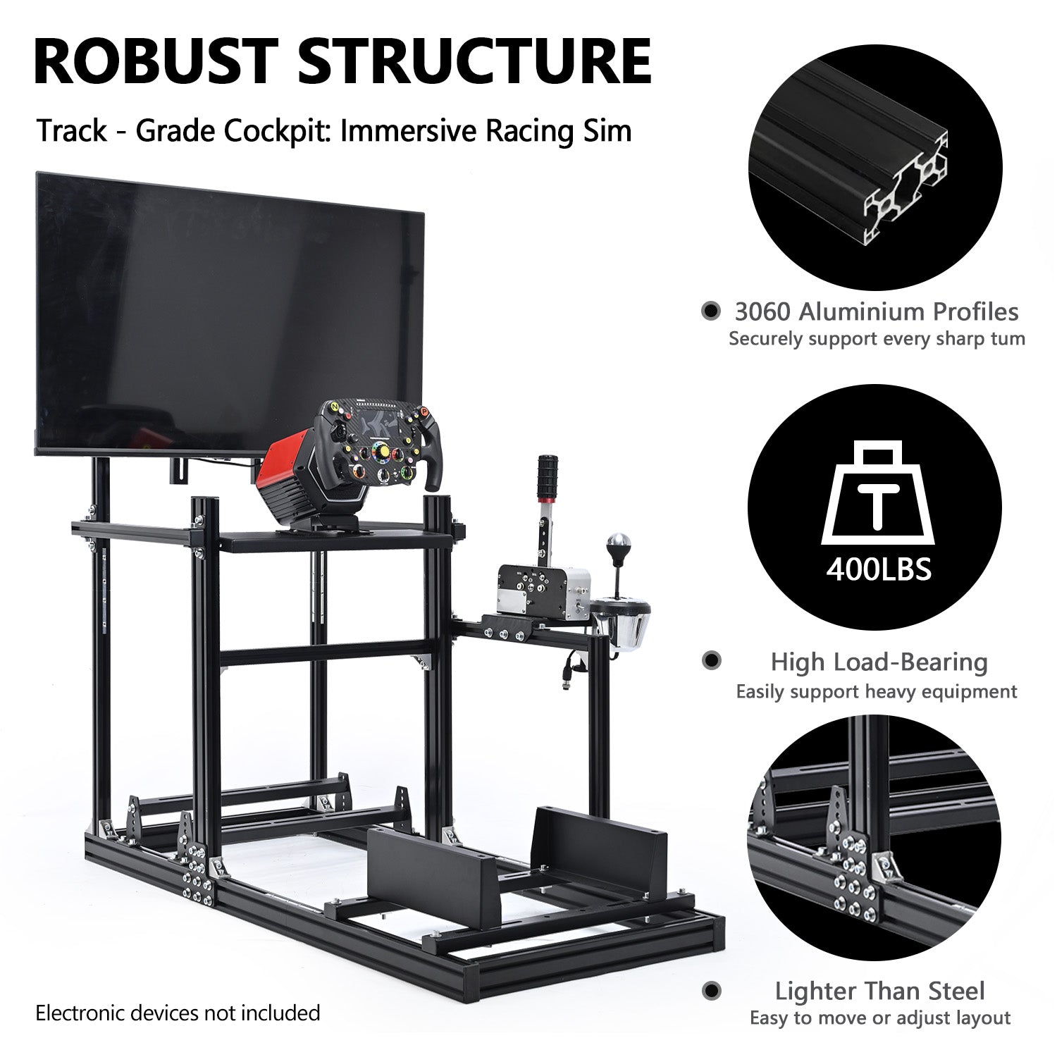 Minneer F1 3060 Aluminum Profile Racing Sim Cockpit with TV stand, Ult